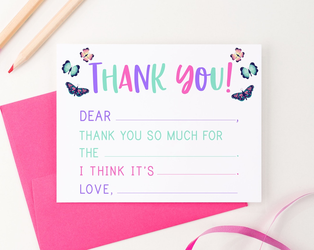 Cute Fill in Thank You Cards With Butterflies, Butterfly Fill in ...
