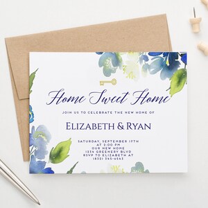 Blue Greenery House Warming Invitation Watercolor New Home Party Invite ...