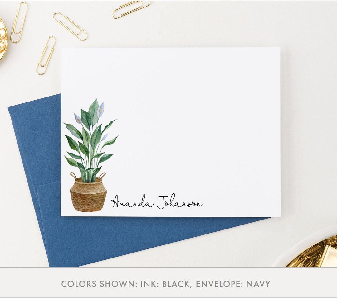 Womens Potted Plant Personalized Stationery, Customized Plant Thank You ...