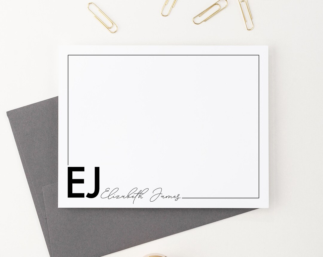 Personalized Monogram Stationery With Envelopes, Flat Notecards With ...