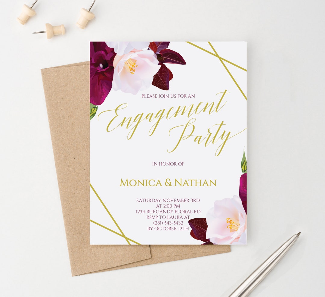 Fall Floral Engagement Party Invitation Rustic, Gold Engagement Party ...