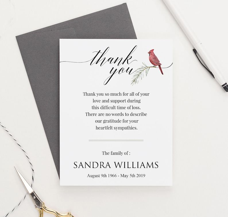 Red Cardinal Funeral Thank You Notes, Thank You Sympathy Cards Cardinal ...