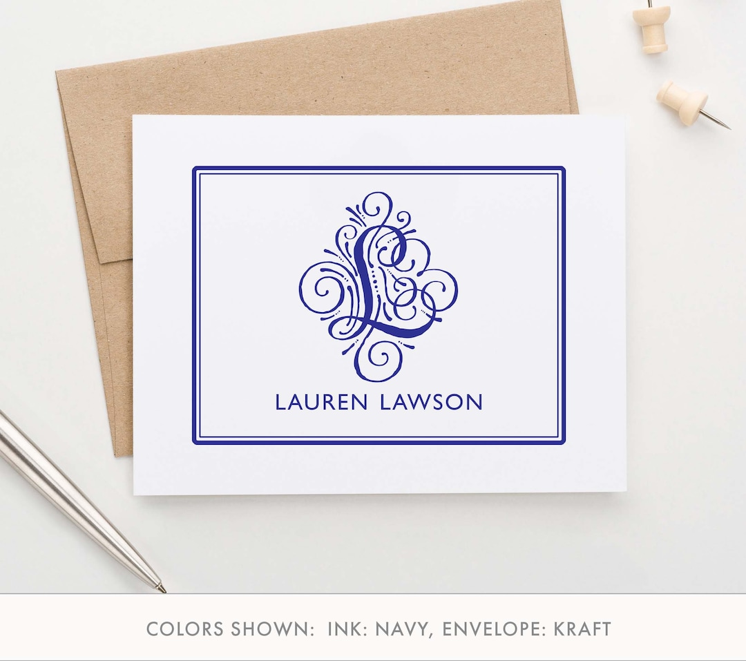 Personalized Folded Monogram Note Cards for Women Custom 1 Initial and ...