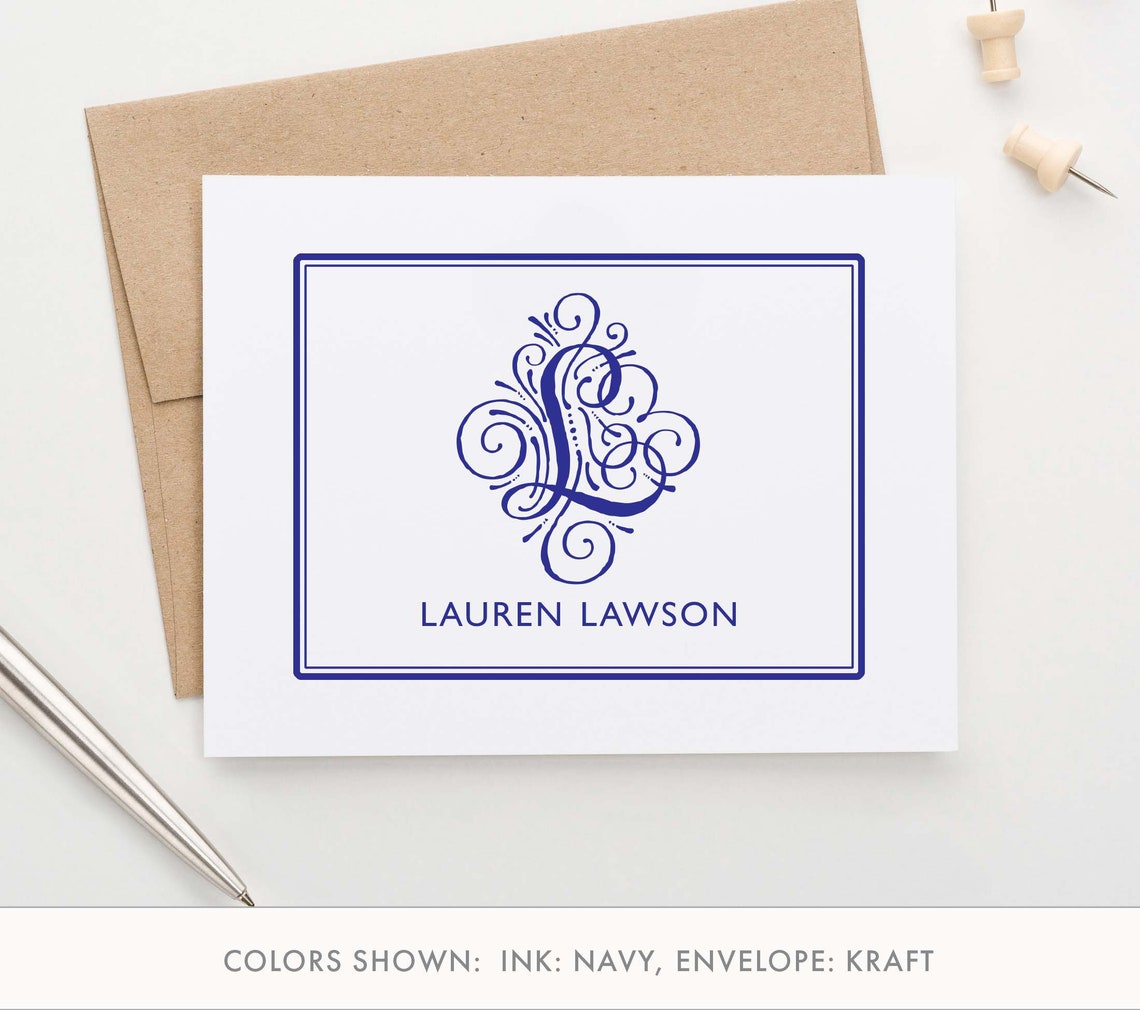 Personalized Folded Monogram Note Cards for Women Custom 1 - Etsy