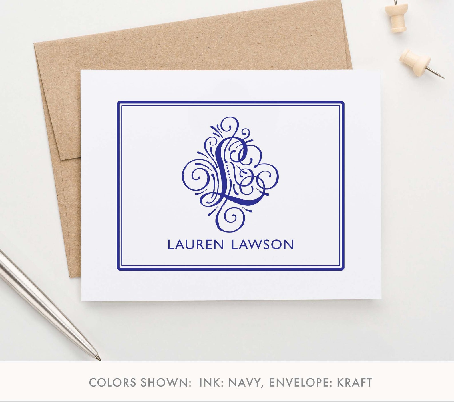 Personalized Folded Monogram Note Cards for Women Custom 1 | Etsy