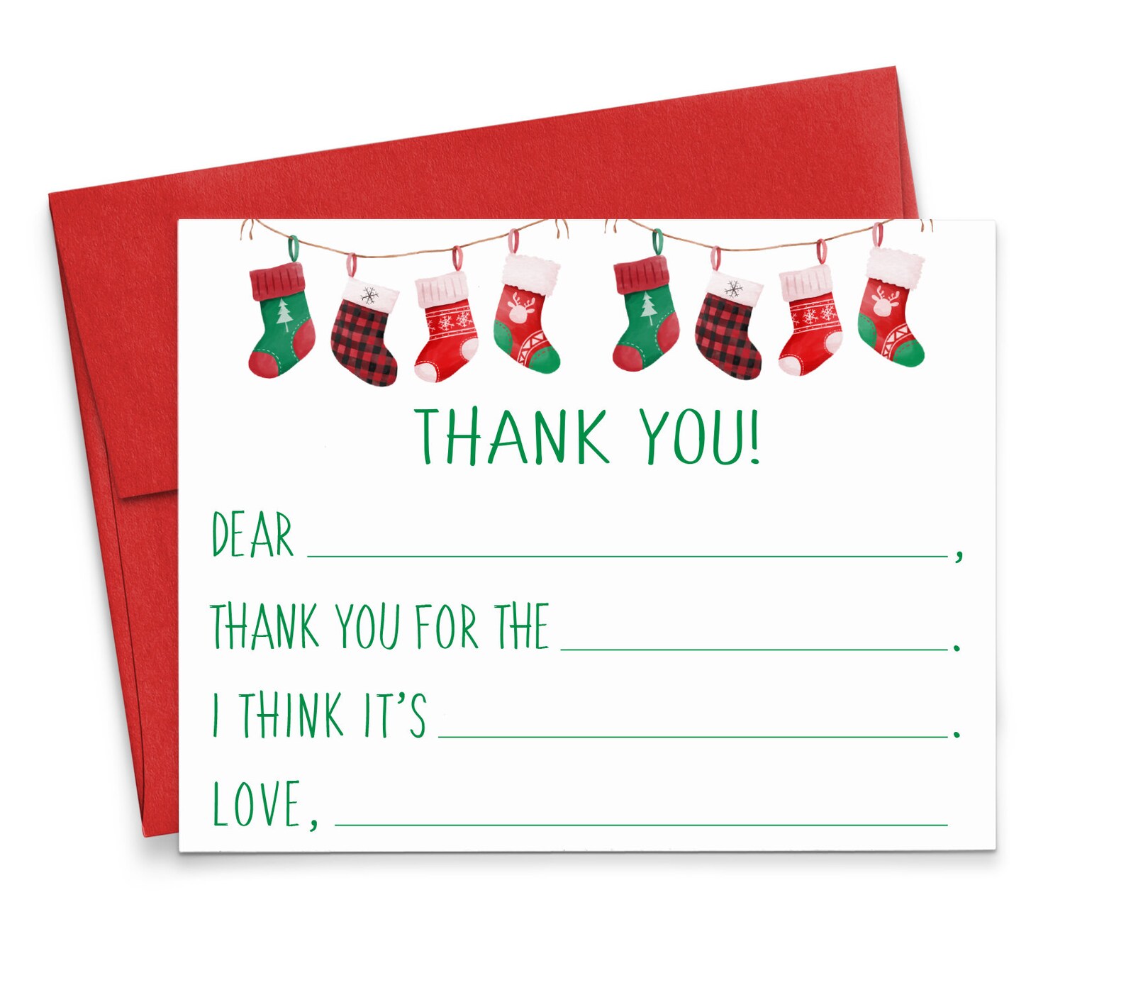 Holiday Fill in the Blank Thank You Cards With Stockings, Cute ...