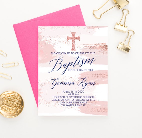 Watercolor Baptism Invitations Water Color Baptism Invites | Etsy