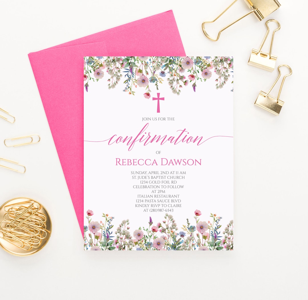 Personalized Confirmation Invitation With Envelopes, Elegant Floral ...
