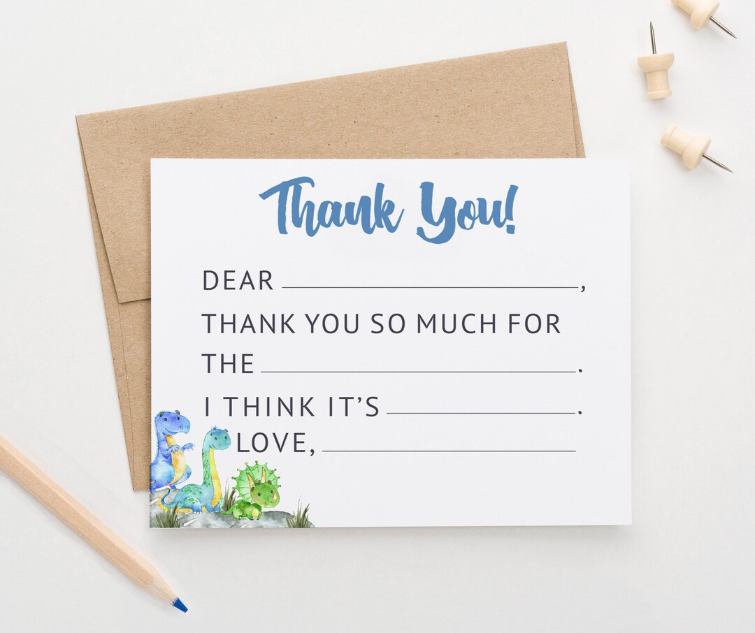 Kids Fill in the Blank Thank You Cards With Dinosaurs Fill in ...