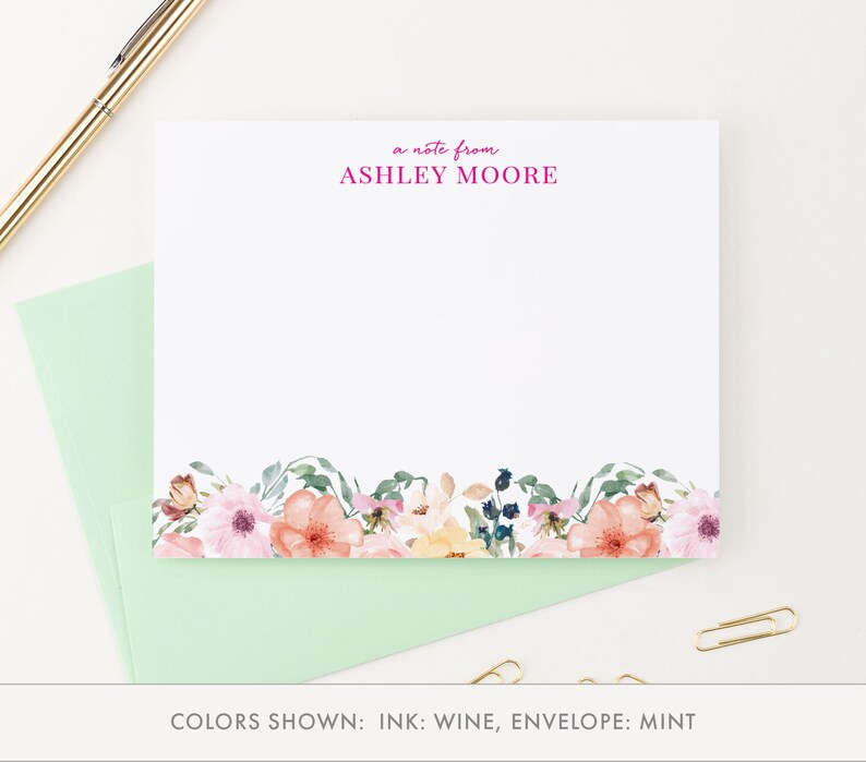 Personalized Floral Stationery With Envelopes Womens Custom | Etsy