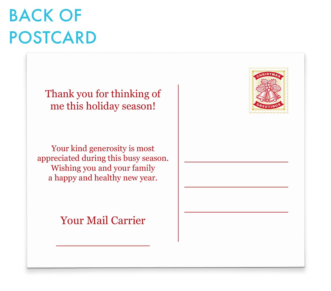 Holiday Greeting Cards for Postal Worker Thank You Card, Mail Carrier ...