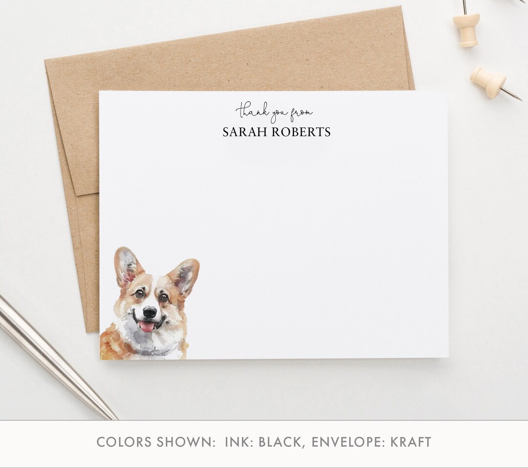 Corgi Thank You Card With Envelope, Choose Your Dog Breed, Flat ...