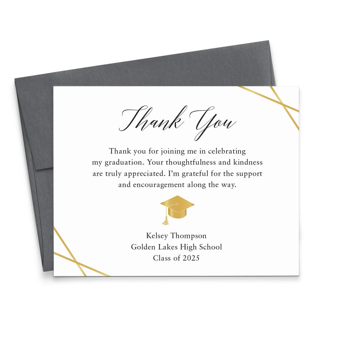 Gold and Black Thank You Cards for Graduate, FLAT Personalized ...