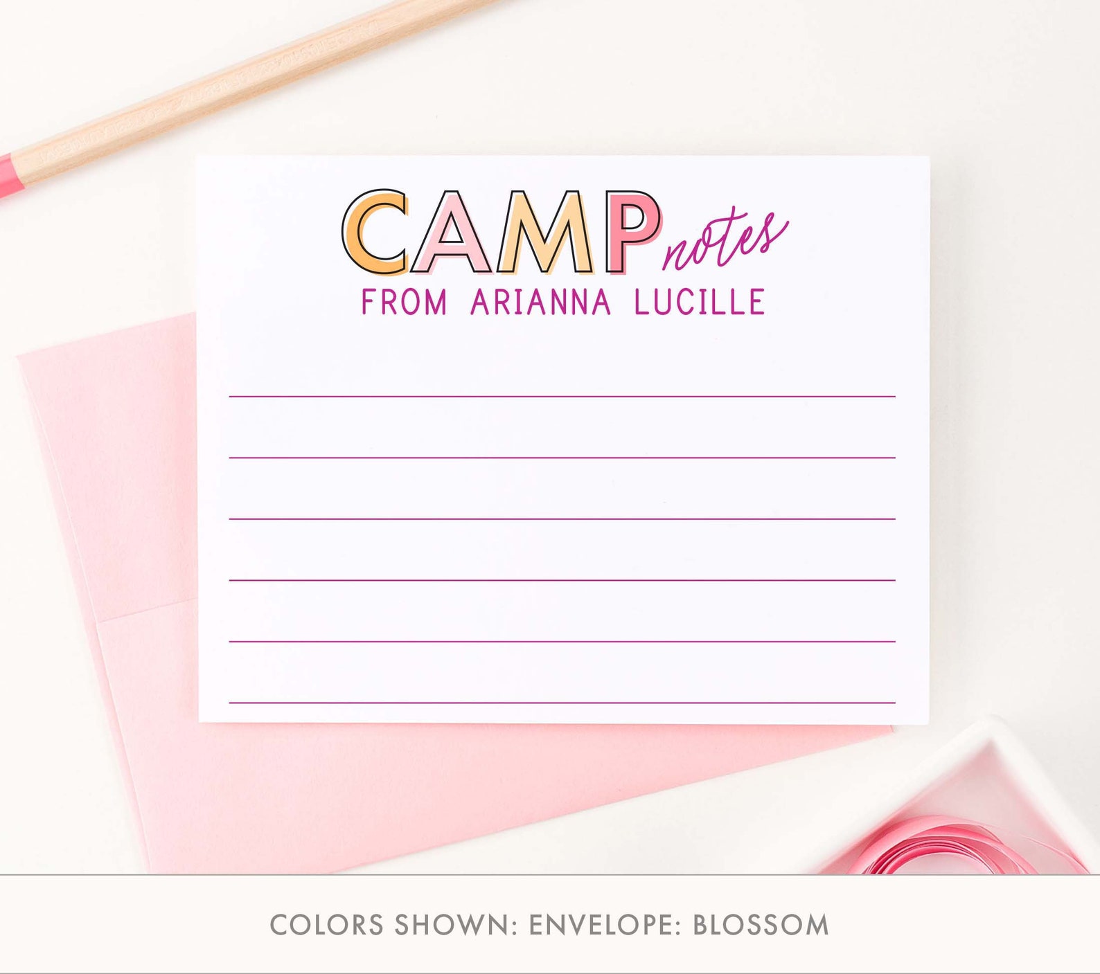 Personalized Pink Camp Stationery for Girls Custom Camp Notes, Cute ...