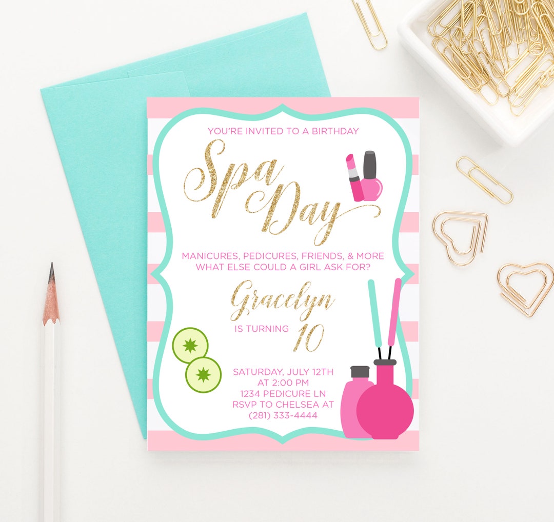 Spa Day Birthday Invitation for Girls, Spa Birthday Party Invitation ...