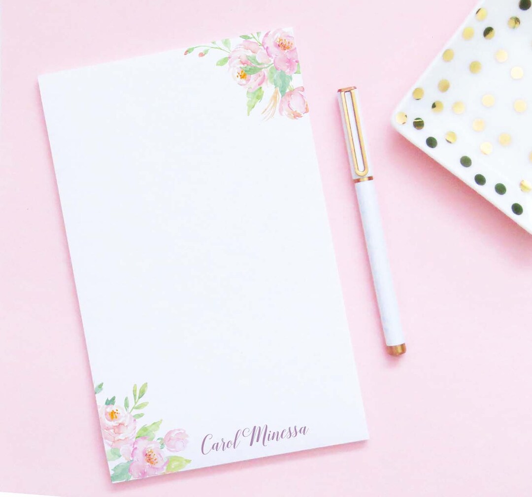 Pink Watercolor Floral Corners Notepad, Elegant Florals Notepads for ...
