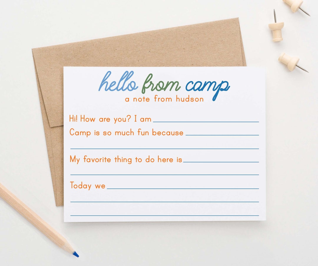 Personalized Boys Fill in the Blank Camp Stationary Set, Fill in Camp ...