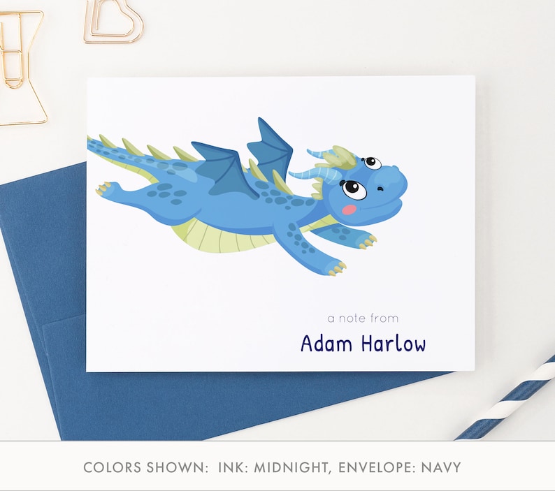 Flying Dragon Stationary for Kids, Dragon Note Card Personalized FOLDED ...