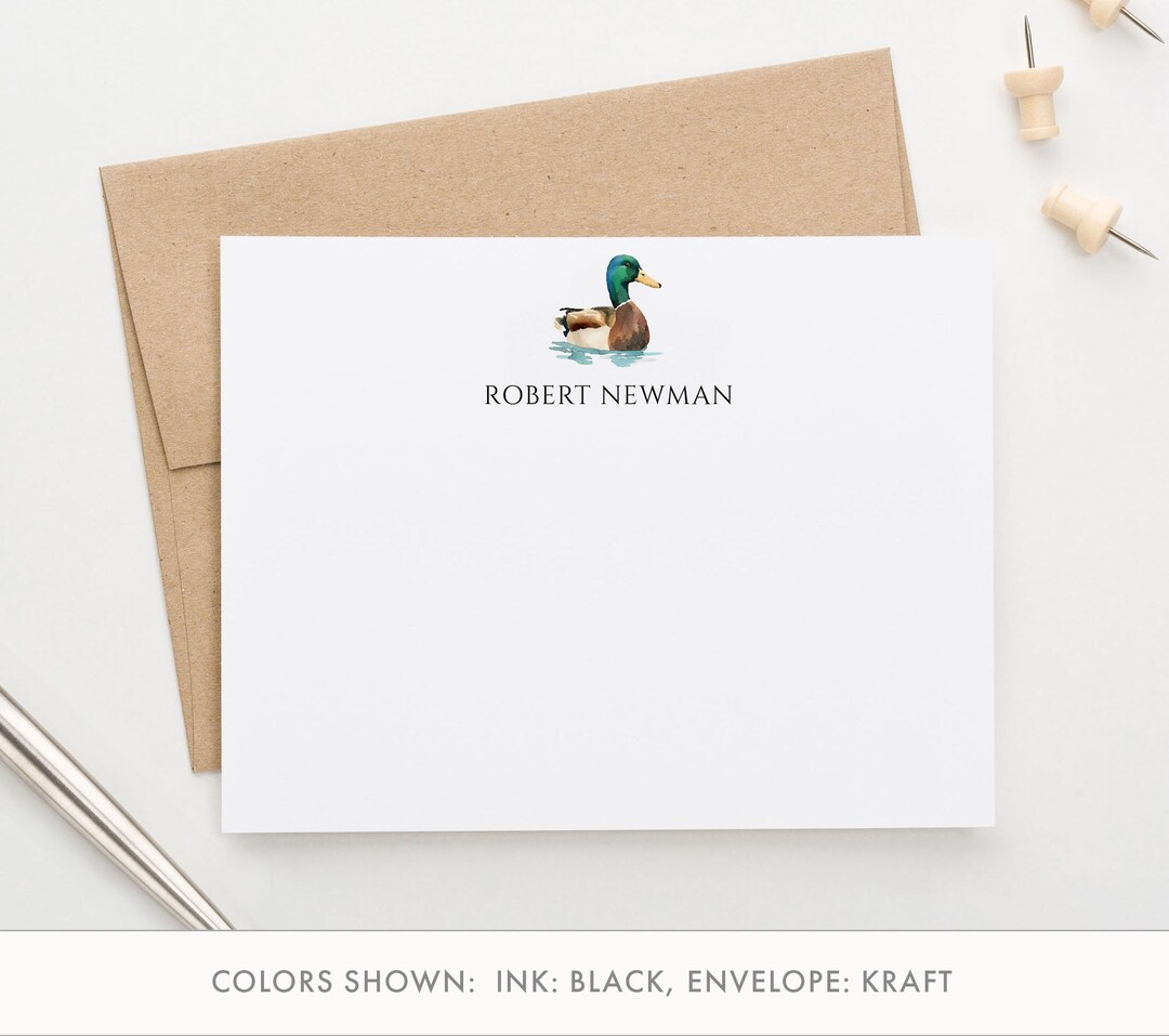 Personalized Note Cards With Envelopes, Flat Mallard Duck Stationery ...