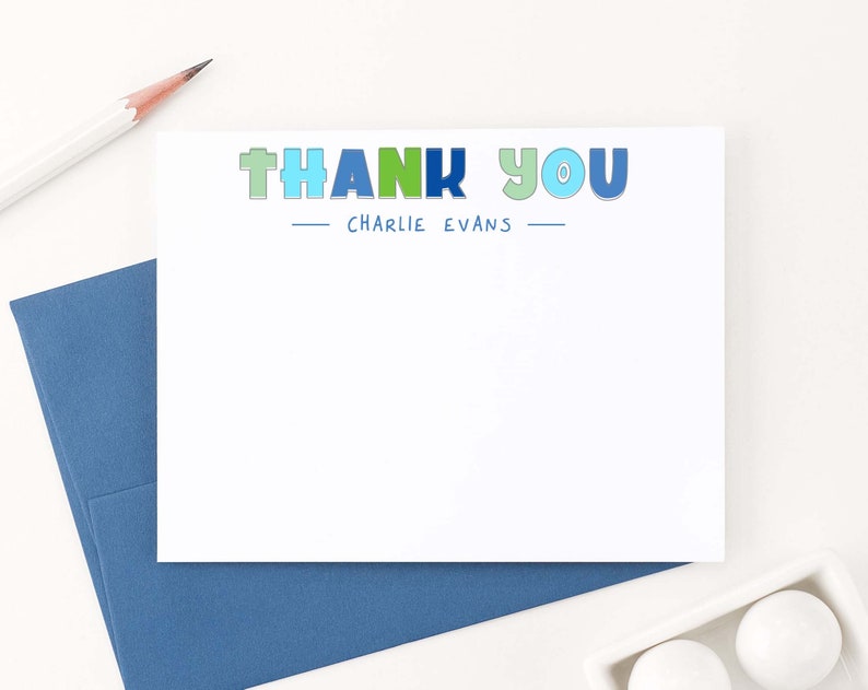 Personalized Boys Thank You Note Cards, Simple Stationery Set With ...