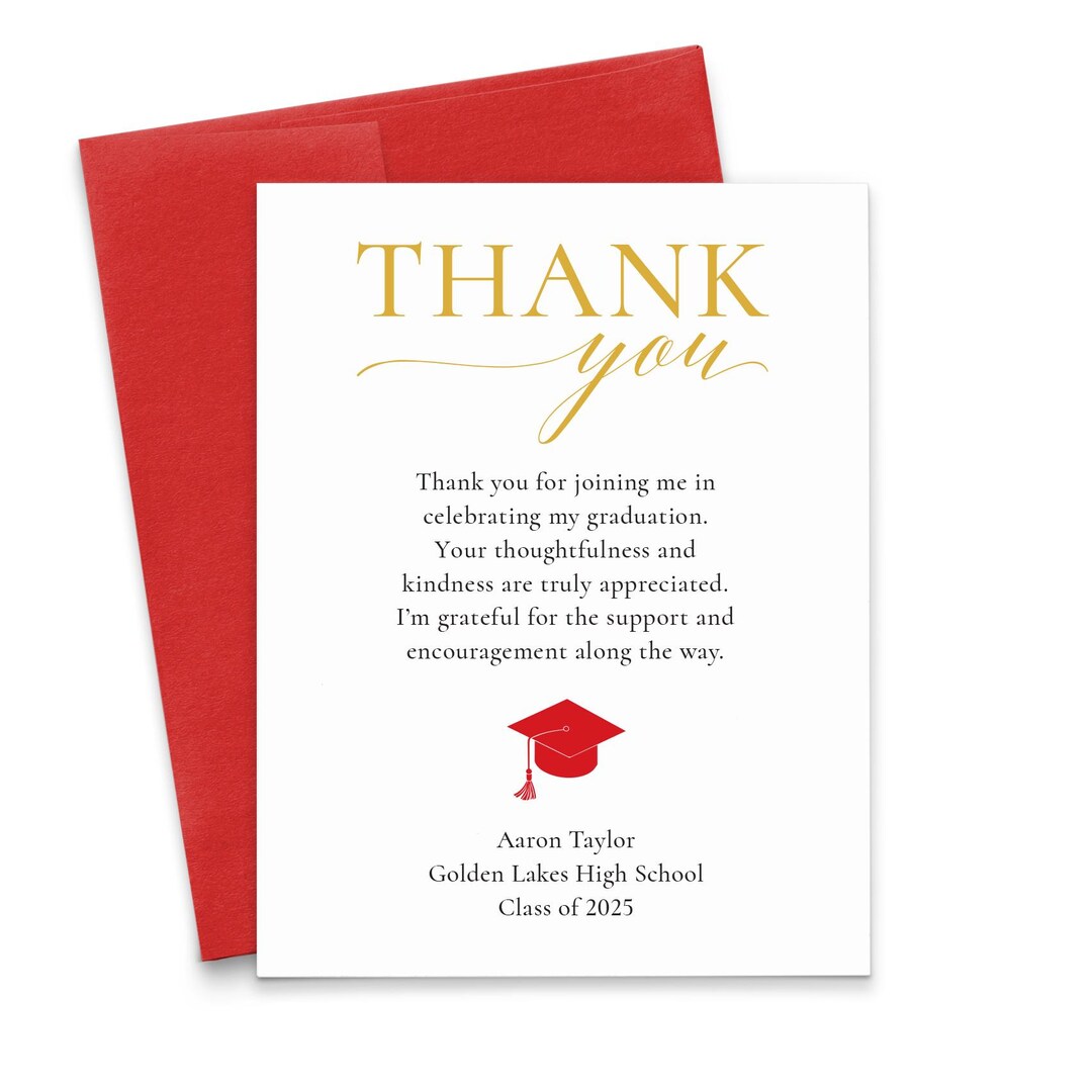 Personalized Graduation Thank You Cards With Custom Message, FLAT ...