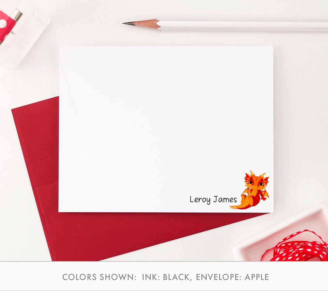 Red and Orange Dragon Stationary Personalized Baby Dragon Thank You ...