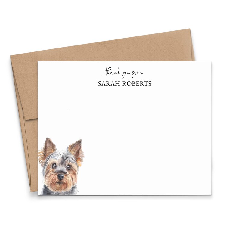 Yorkie Thank You Card With Name, Choose Your Dog Breed, Flat ...