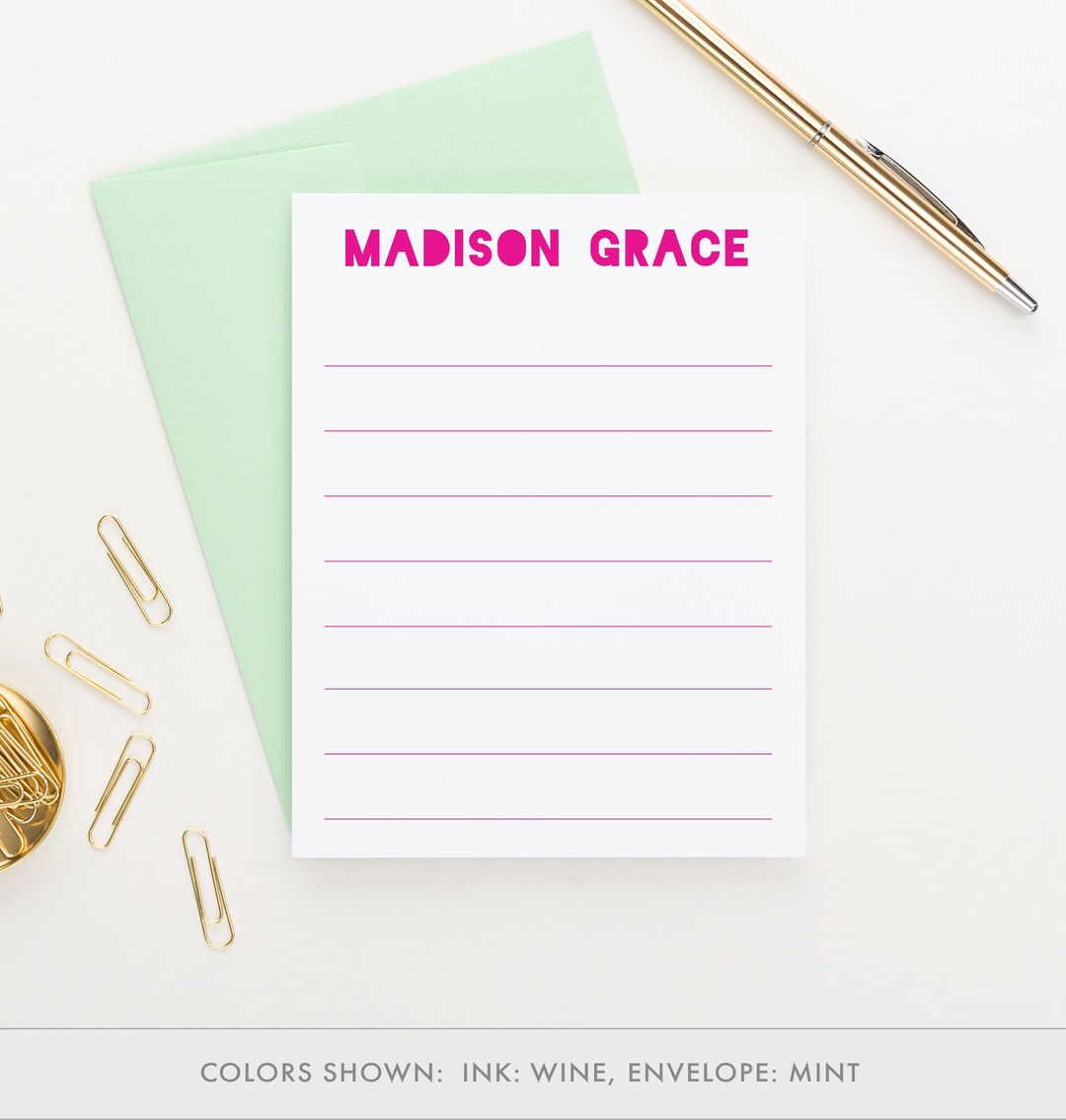 Personalized Lined Stationery for Girls, Personalized Stationary for ...