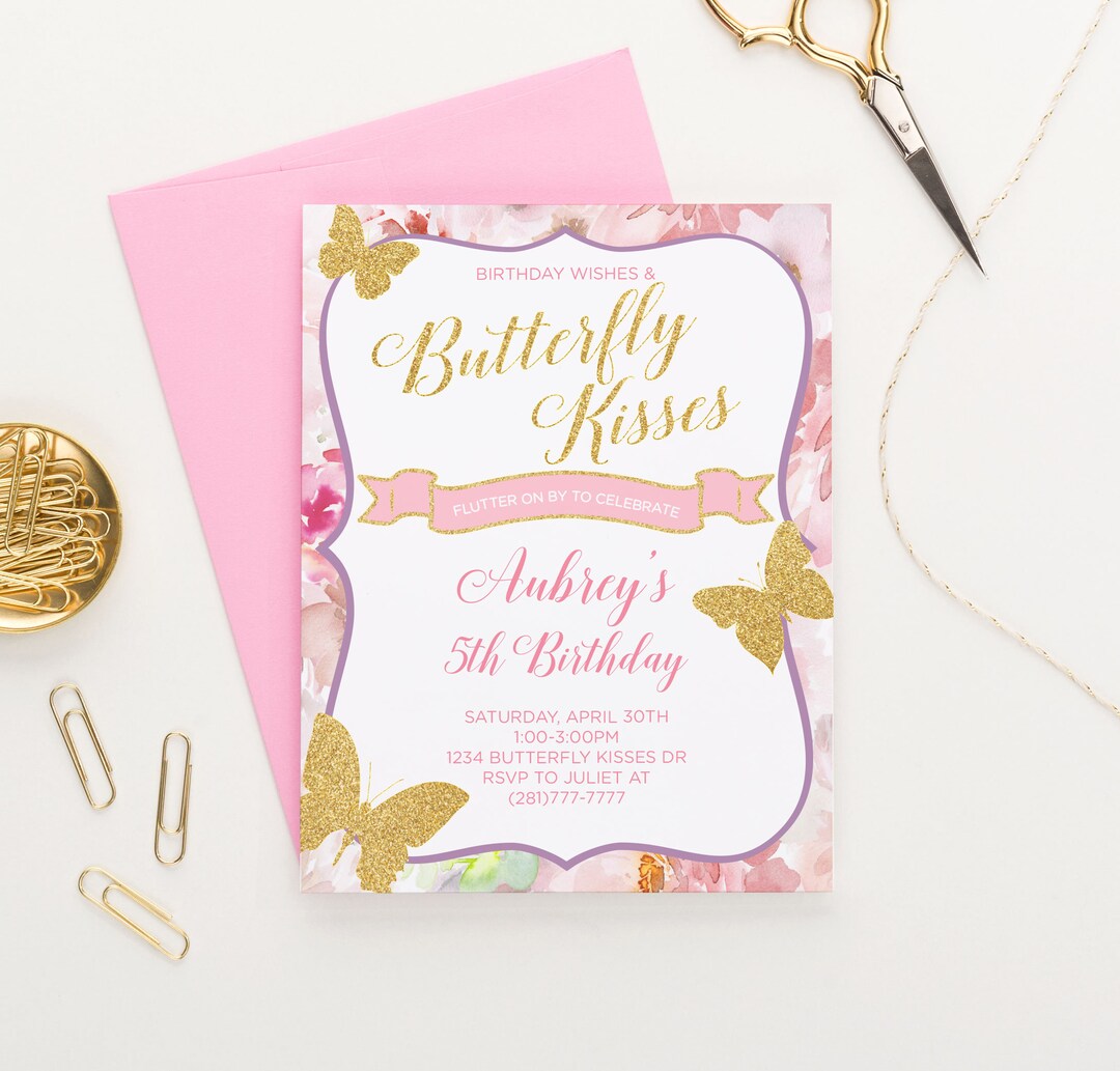 Pink Butterfly Birthday Invitation Digital Girls Birthday - Etsy