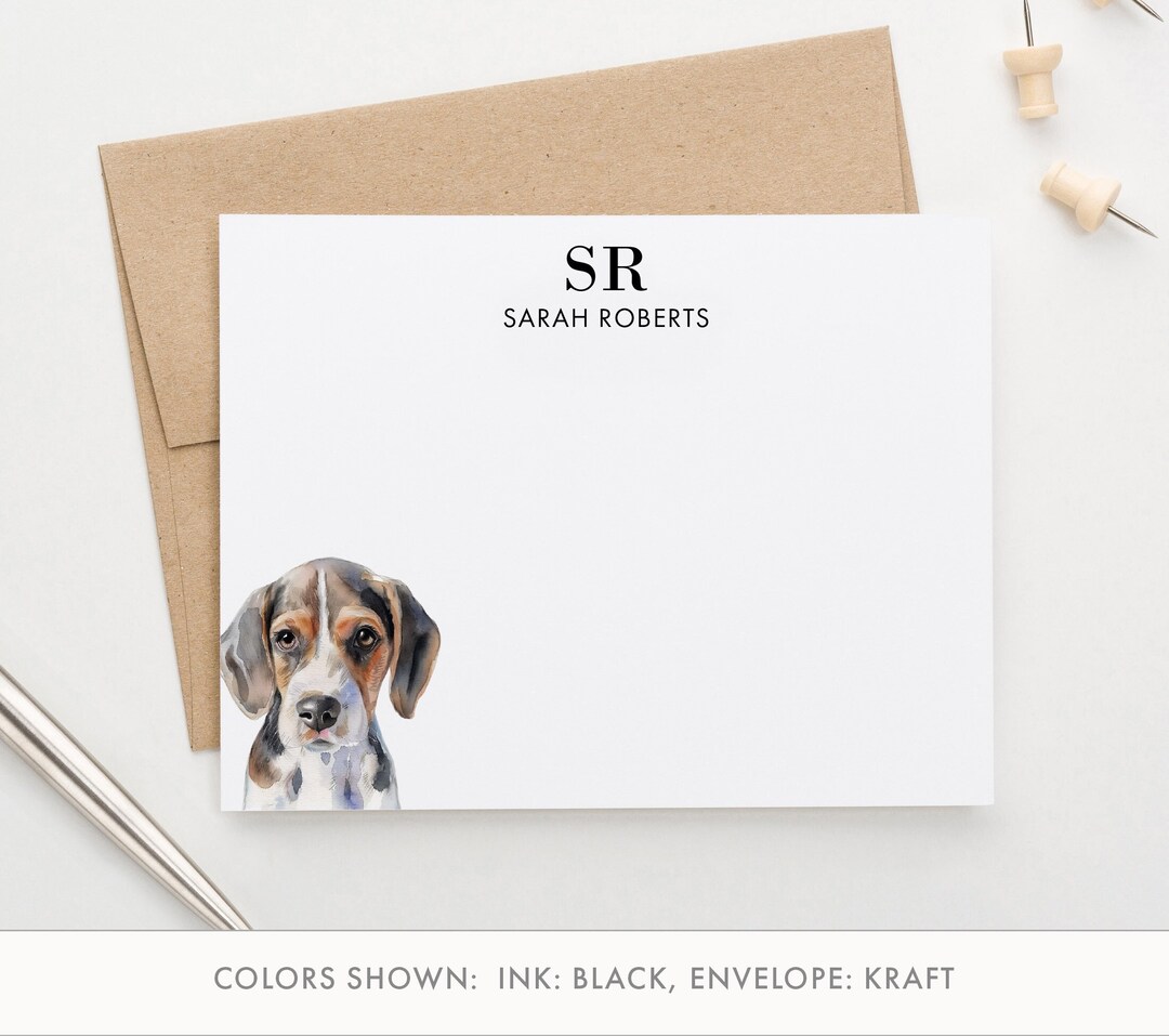 Personalized Monogram Cards With Dogs, Choose Your Dog Breed, Flat ...