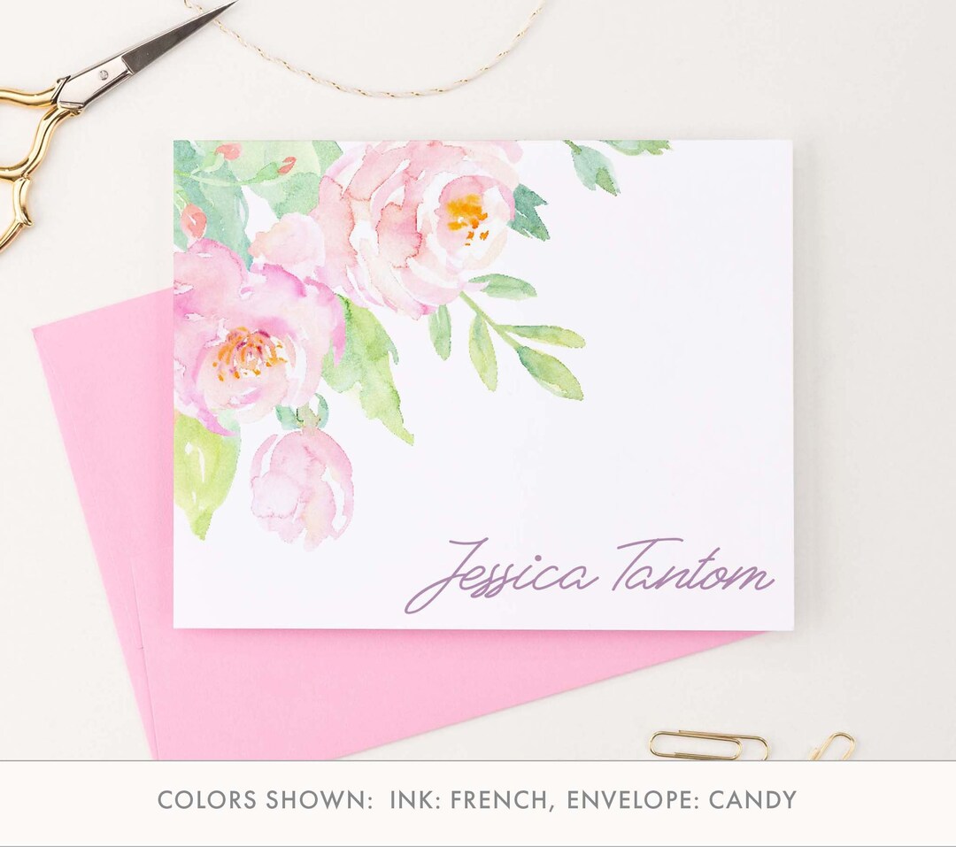 Personalized Folded Watercolor Floral Corner Stationery Set for Women ...