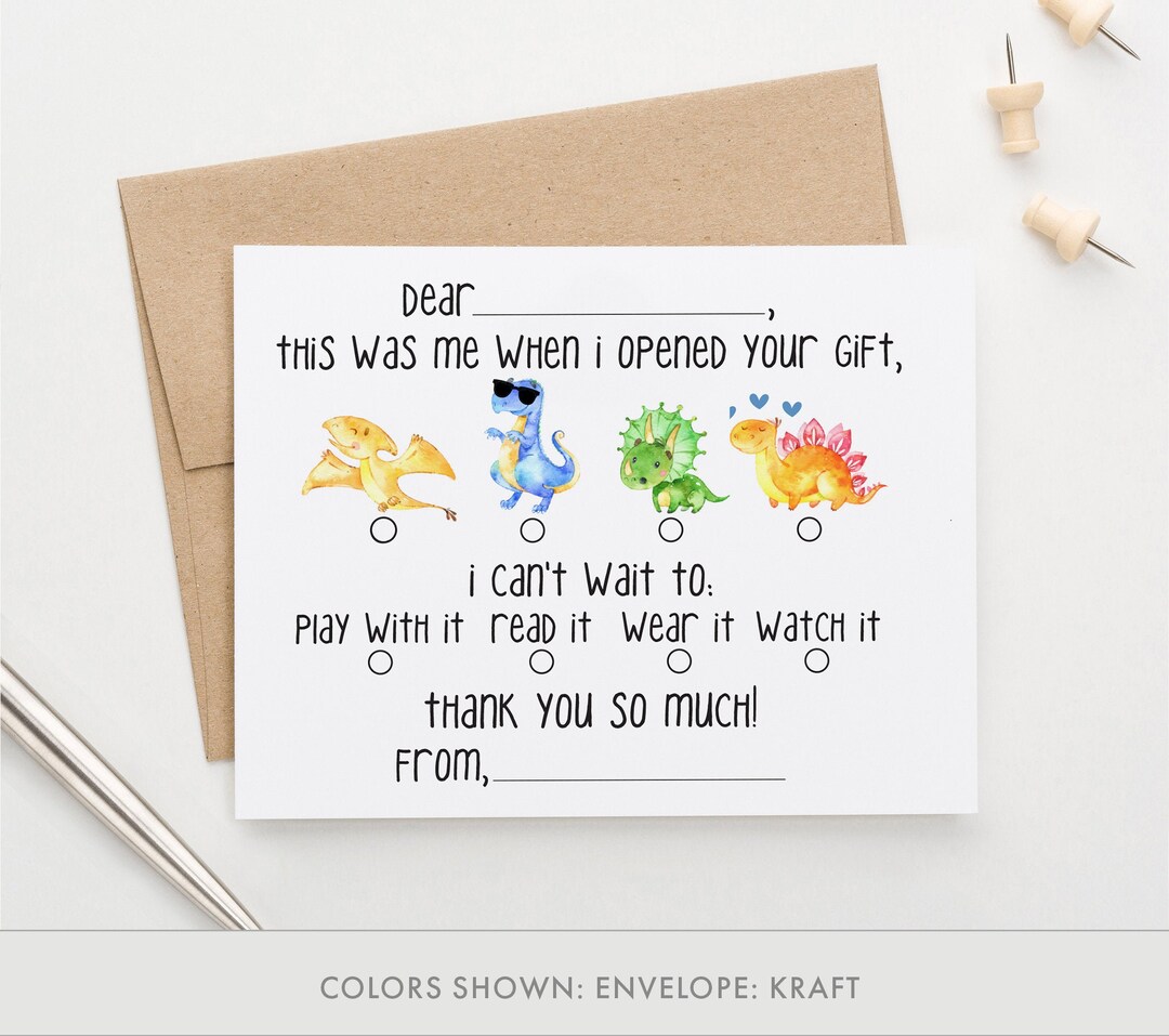 Boys Dinosaur Thank You Cards for Kindergarten, Kids Thank You Notes ...