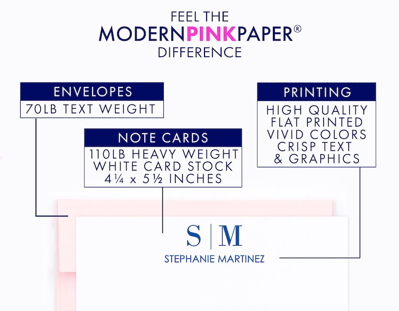 Personalized Stationery for Women, Block Font Notecards for Adults ...