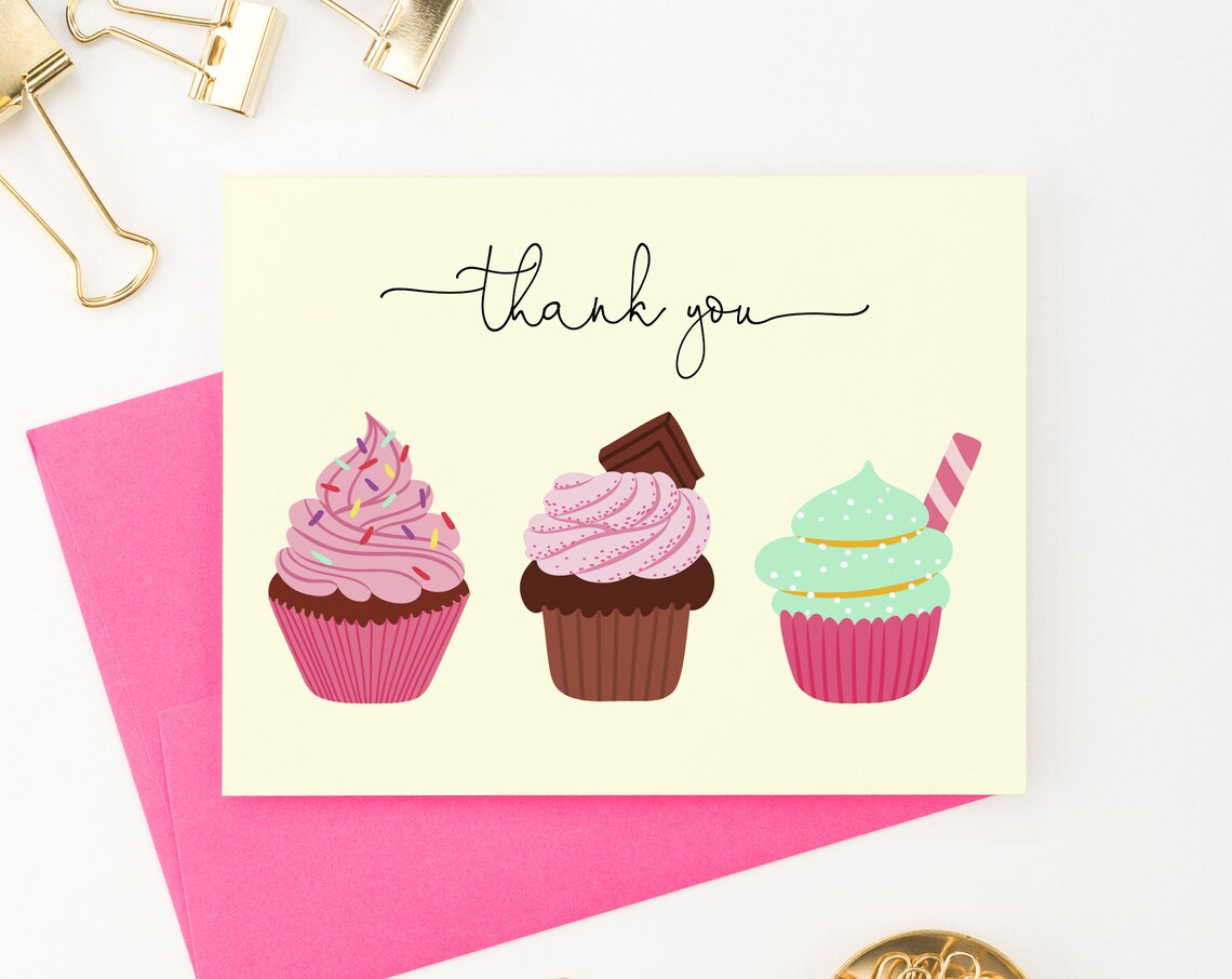 Cupcake Thank You Cards for Birthday Thank You Cards for Girls - Etsy