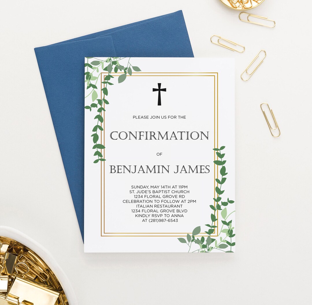 Kids Greenery Confirmation Invitation for Boys Confirmation Invitation ...