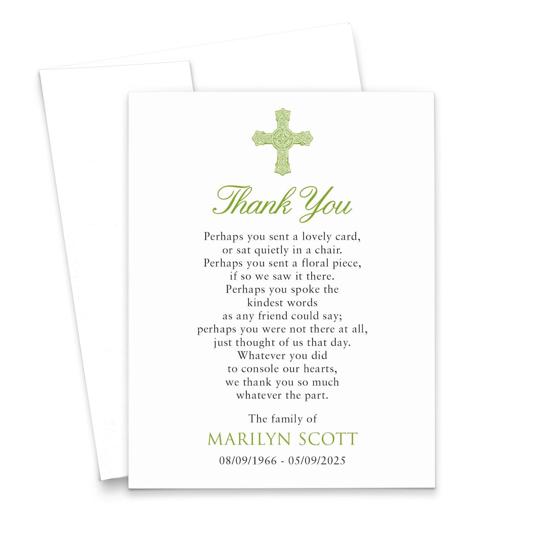 Irish Funeral Thank You Notes Personalized, FLAT Sympathy ...