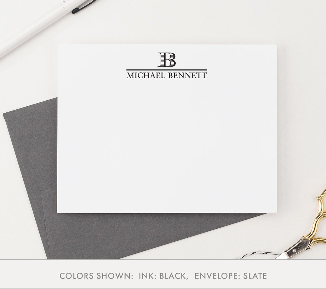 Monogrammed Stationary for Men, Mens Personalized Stationery, Womens ...