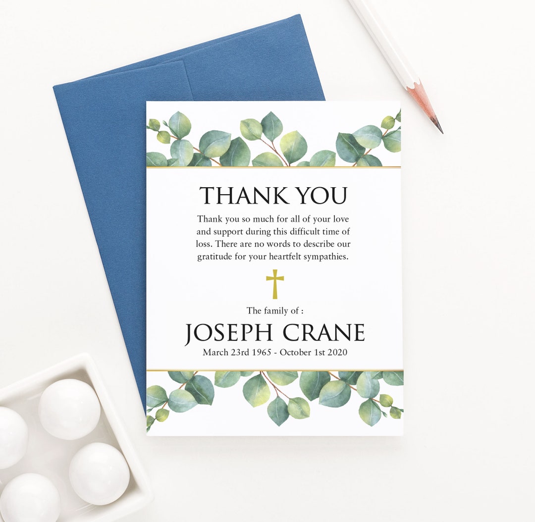 Greenery Personalized Sympathy Thank You Cards, Elegant Funeral ...