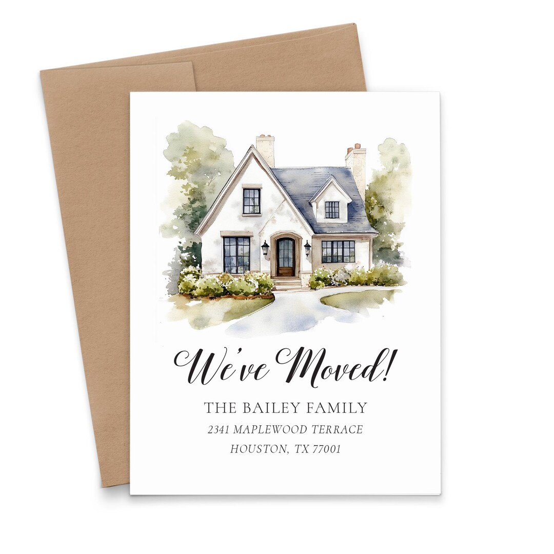 Custom Change of Address Cards With Watercolor House, FLAT New Address ...