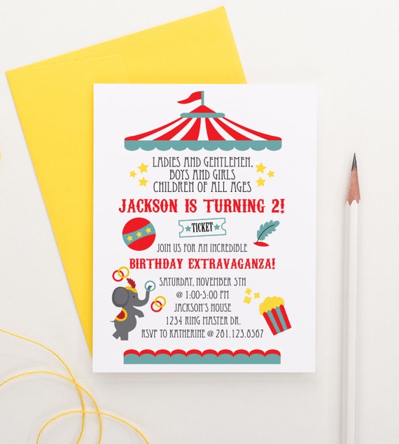 Invitaciones De Circo Etsy Invitación Cumpleaños Circo Colores