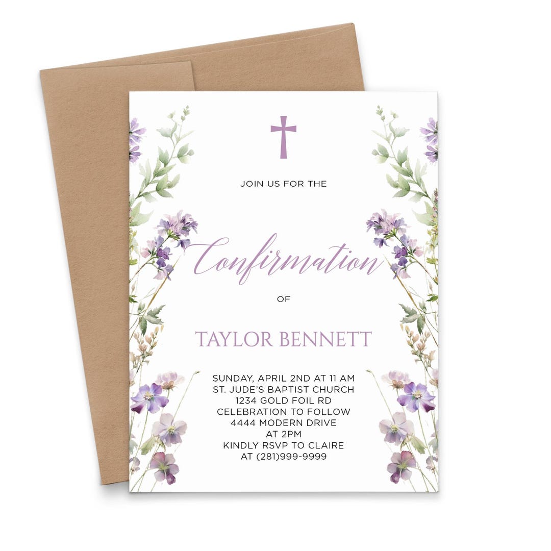 Elegant Purple Confirmation Invitations, Personalized Confirmation ...