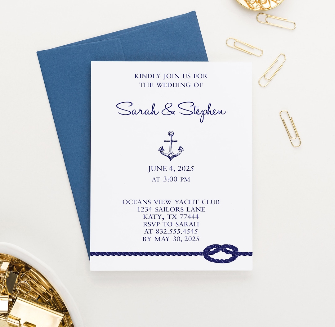 Personalized Nautical Wedding Invitation With Anchor Wedding ...
