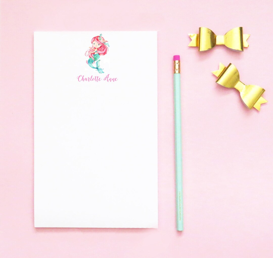 Mermaid Note Pad for Girls Custom Stationary Notepad, Customized Kids ...