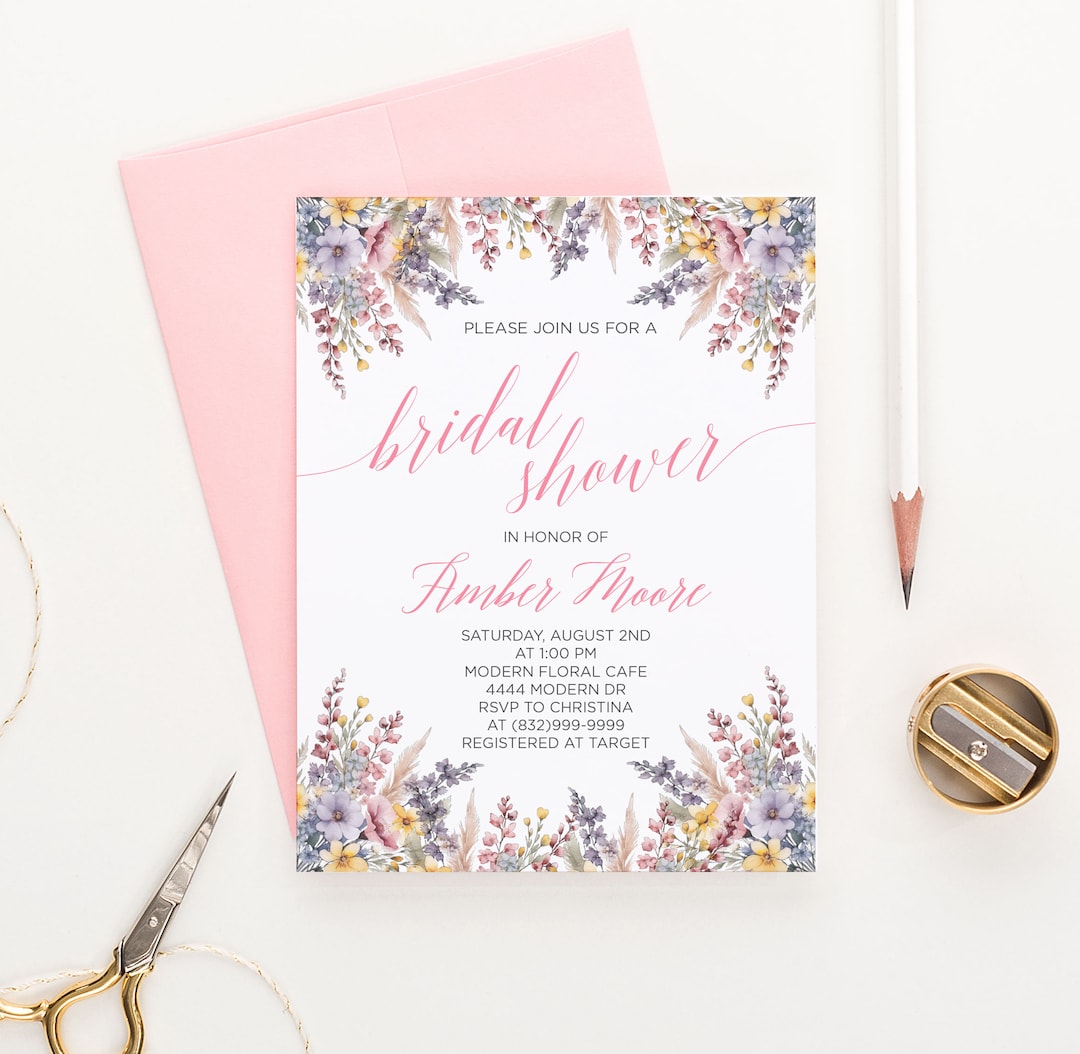 Personalized Bridal Shower Invitation With Envelopes, Floral Bridal ...