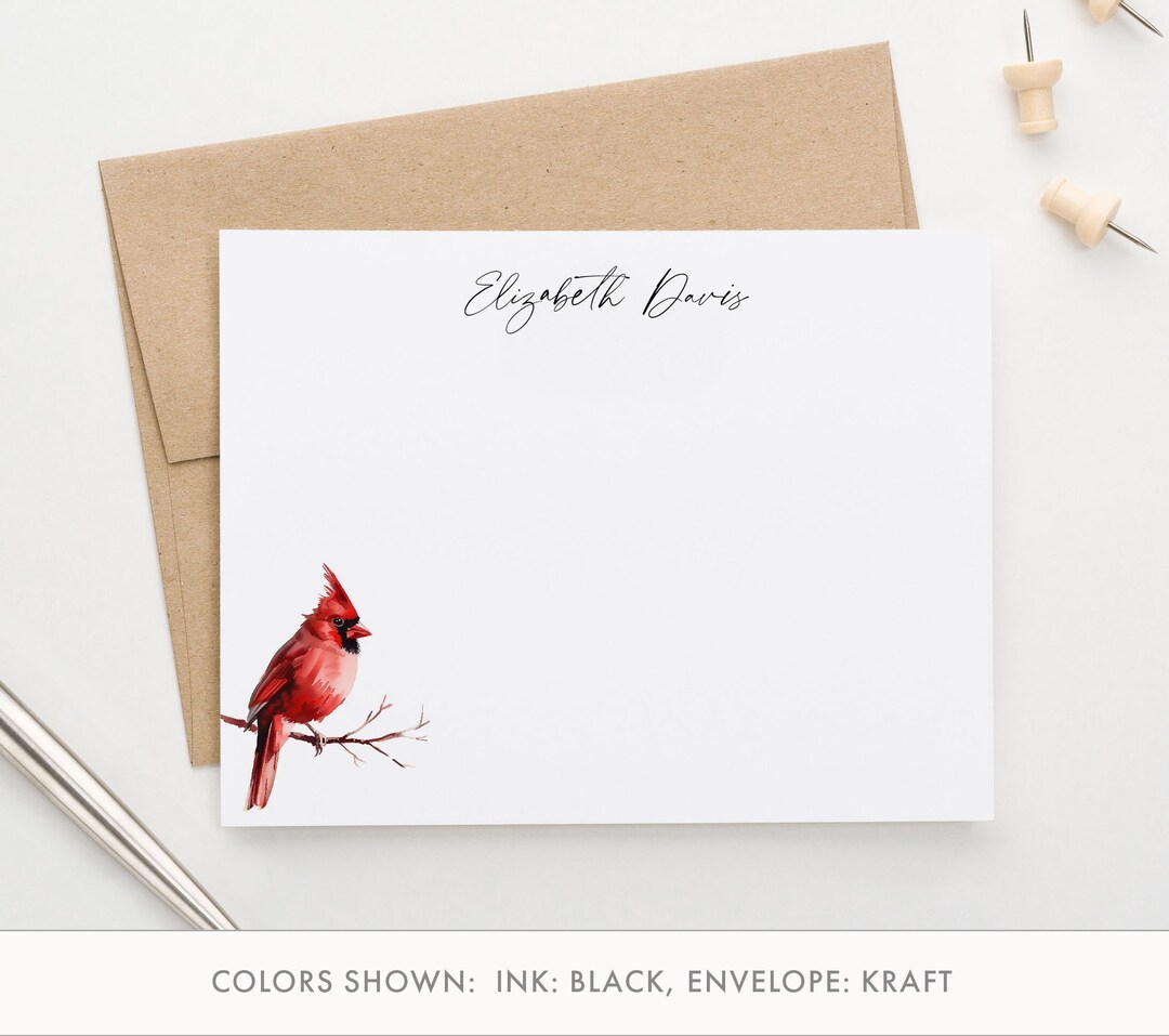 Personalized Stationary With Cardinals, Flat Cardinal Notecards With ...