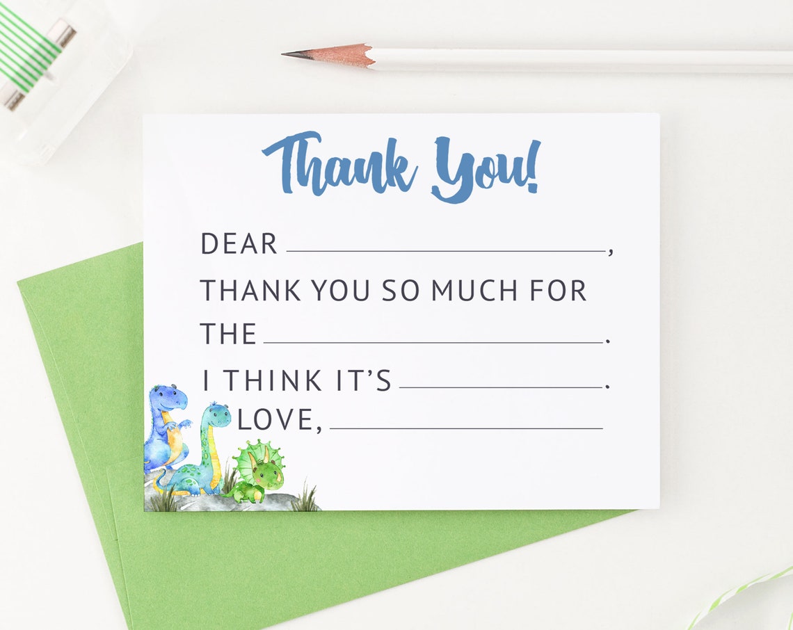 Kids Fill in the Blank Thank You Cards With Dinosaurs Fill in ...