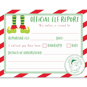 Official Elf Report Cards, SET OF 25, Elf Behavior Observation Cards ...
