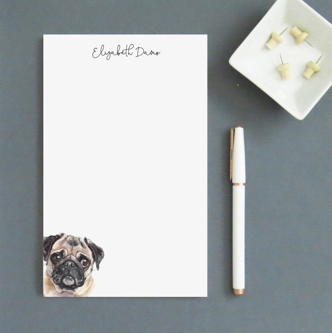 Pug Stationary Notepad With Name, Choose Your Dog Breed, Animal ...