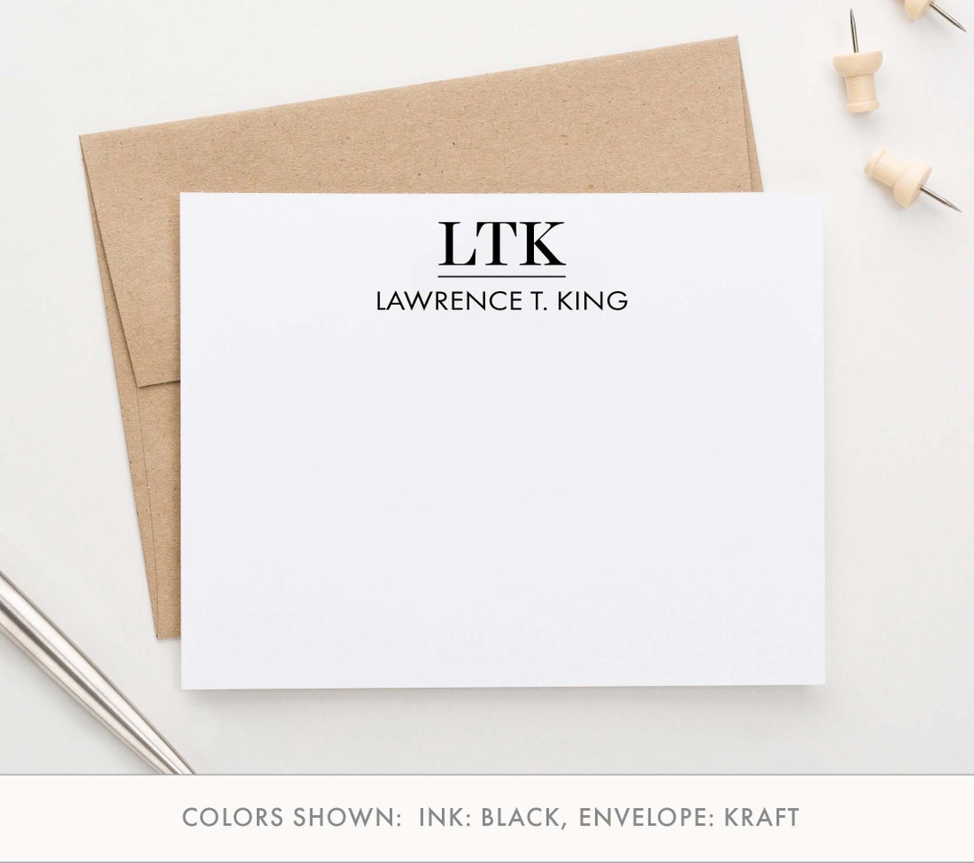 Personalized 3 Initial Stationery With Name, Mens Classic Monogrammed ...