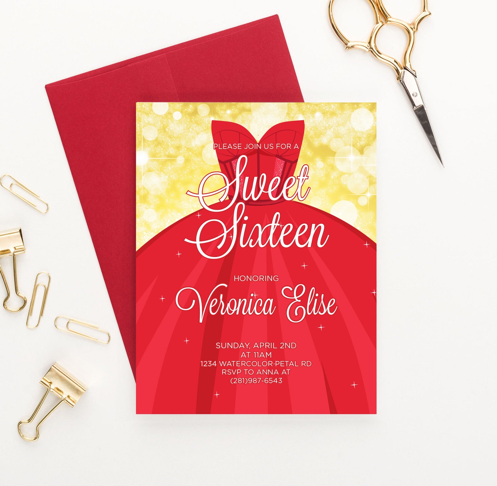 Red and Gold Sweet 16 Invitation Red and Gold Elegant Sweet - Etsy